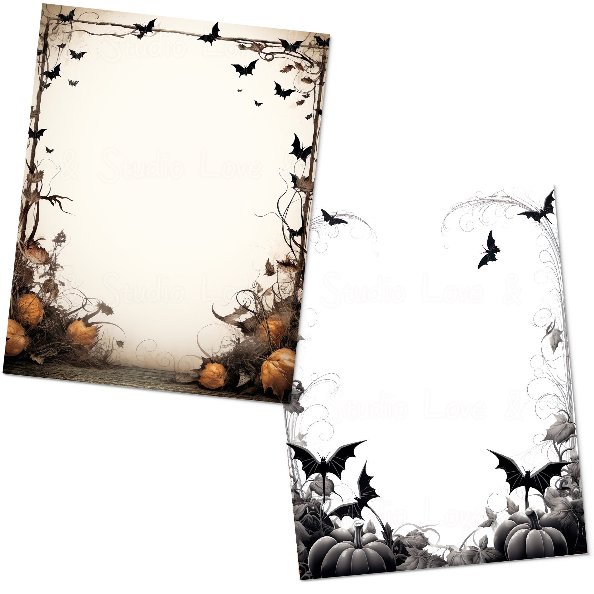 25 Pumpkins and Bats Printable Letter Paper Halloween Page - Etsy