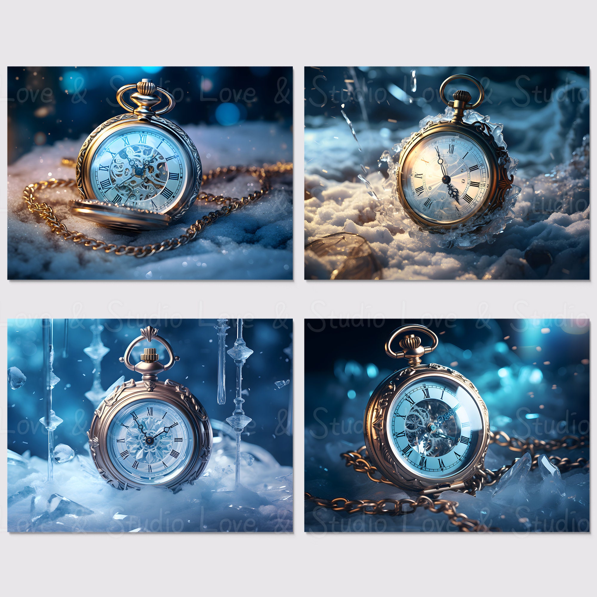 25 Frozen Timepieces Digital Paper Printable Fantasy Antique - Etsy