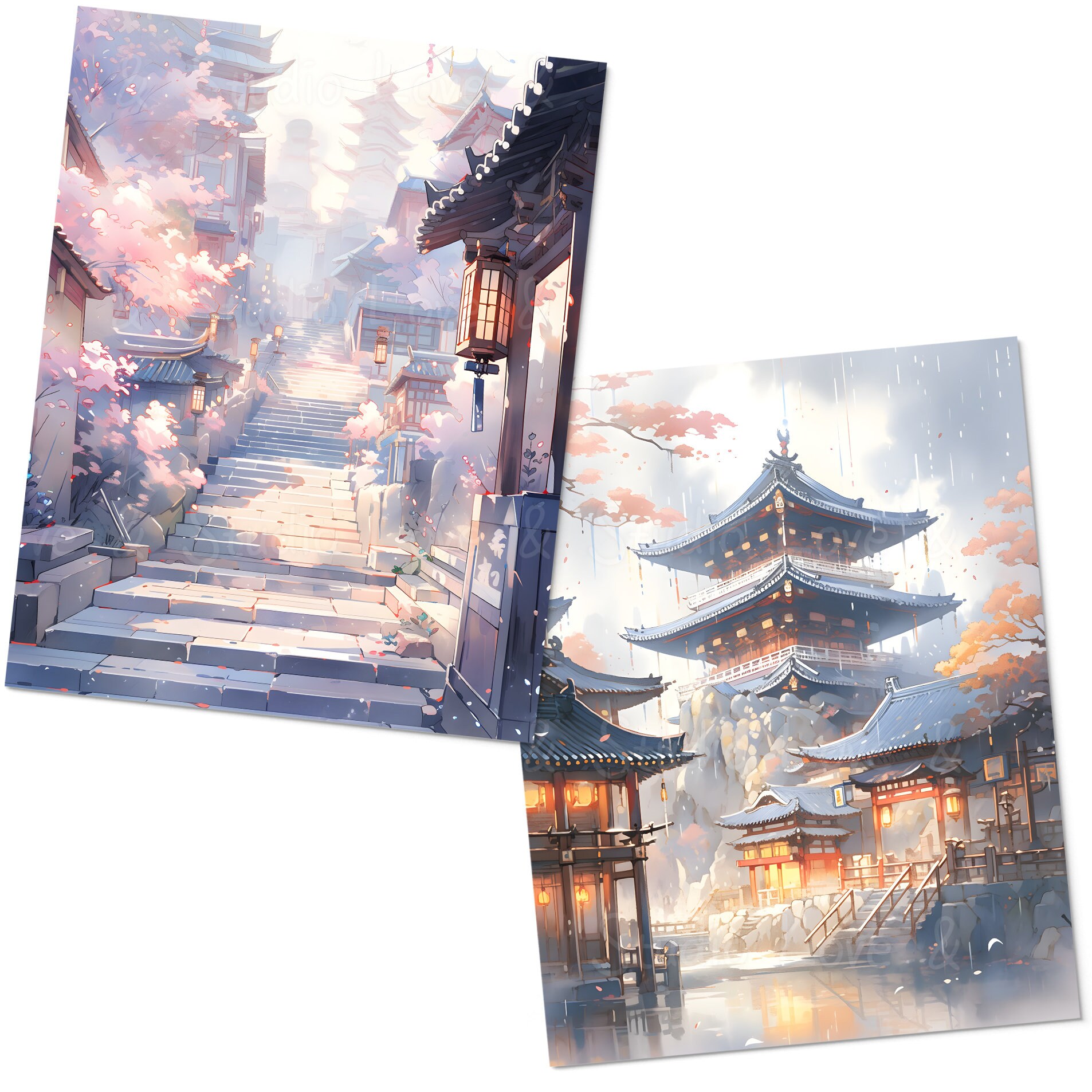25 Seoul, South Korea Digital Paper, Watercolor Ancient Palaces Clipart ...