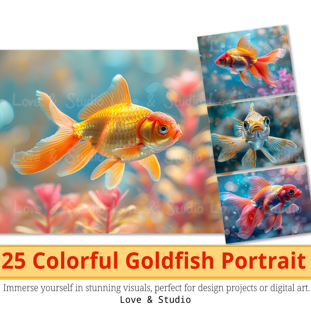 25 Colorful Goldfish Portrait Digital Paper, Printable Realistic Fish ...