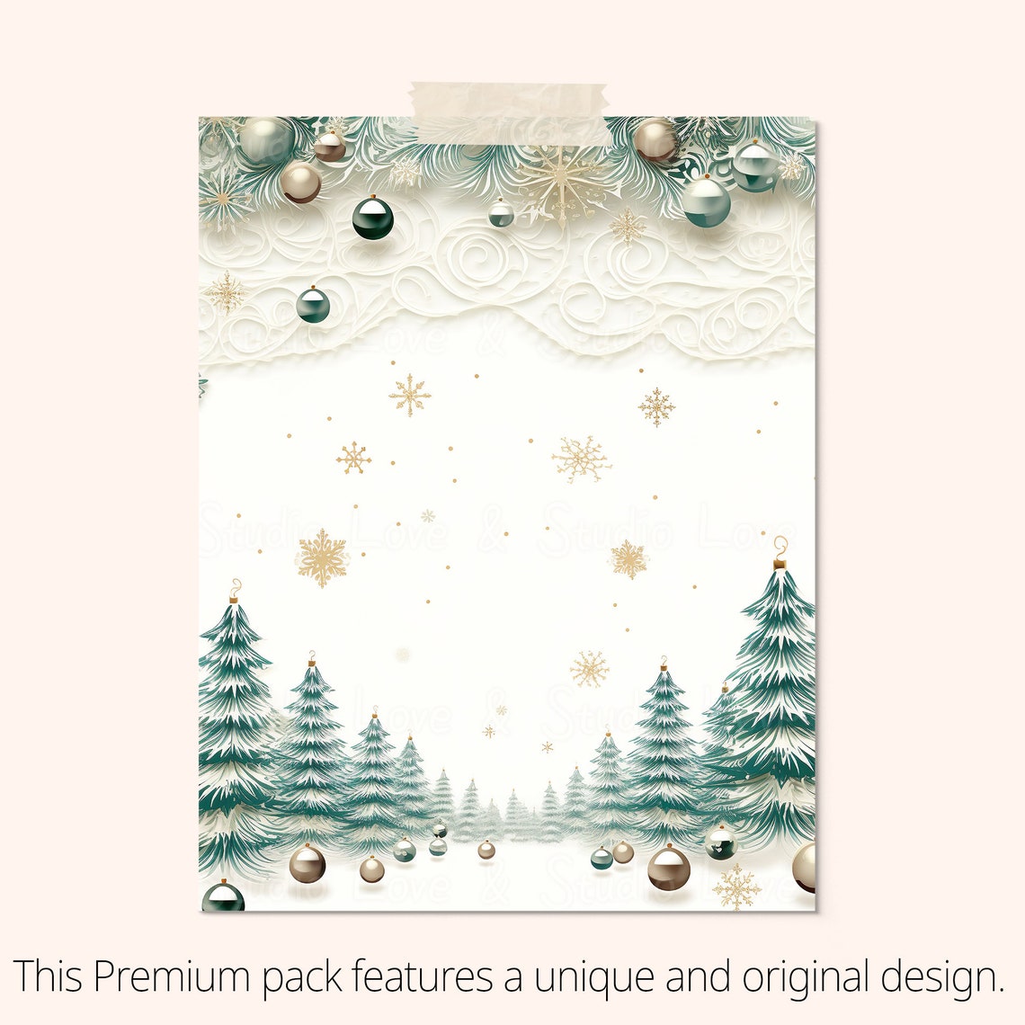 25 Christmas Trees Printable Letter Paper, Watercolor X-mas Page Border ...