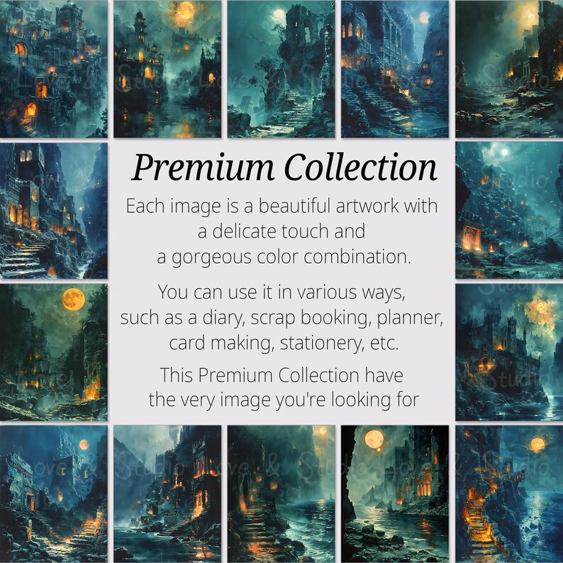 25 Phantasmal Underwater Ruin Digital Paper, Dark Fantasy Backdrop ...