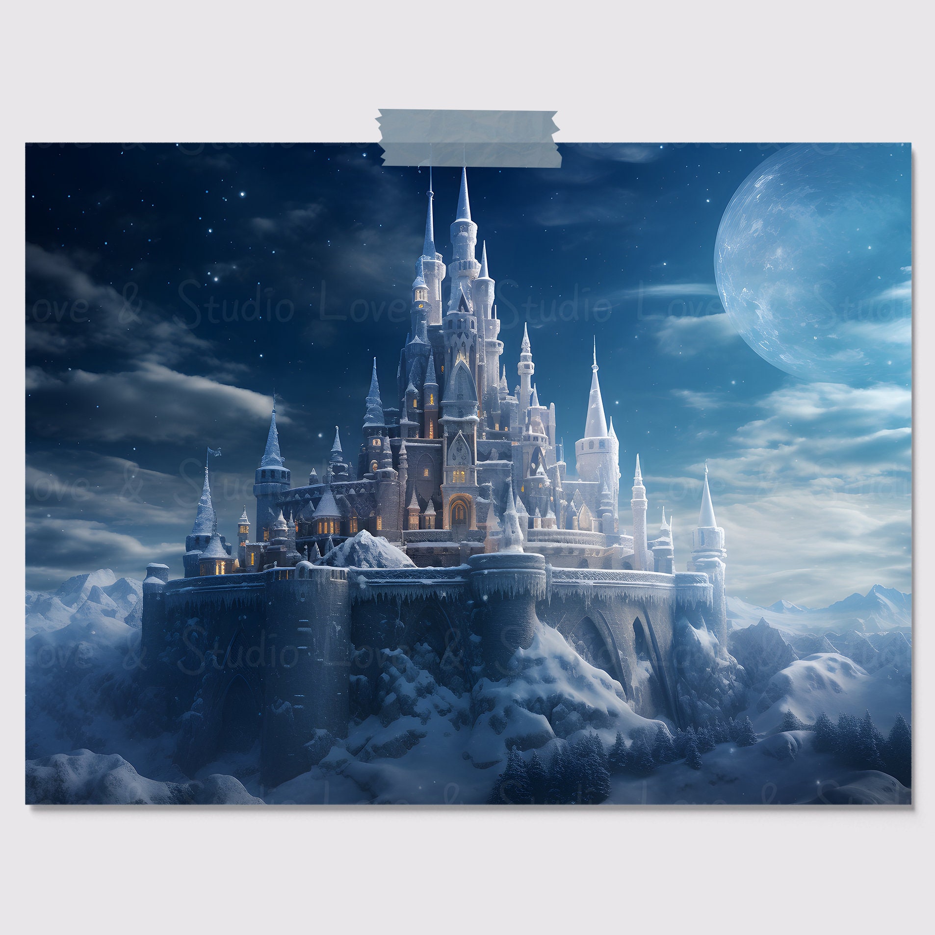 25 Frosty Fairytale Castle Digital Paper, Printable Fantasy Snowy ...