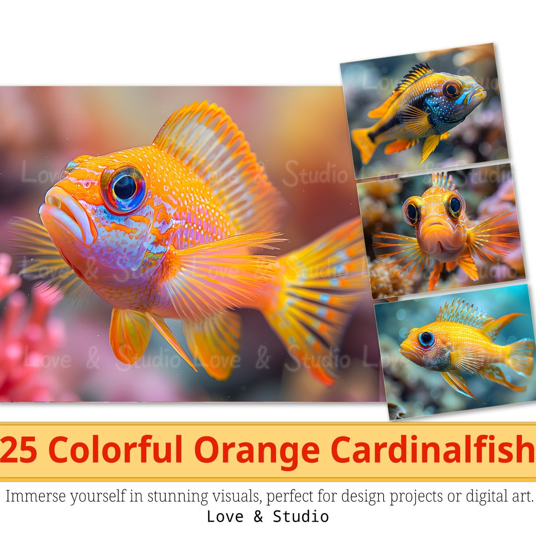 25 Colorful Orange Cardinalfish Portrait Digital Paper, Printable ...