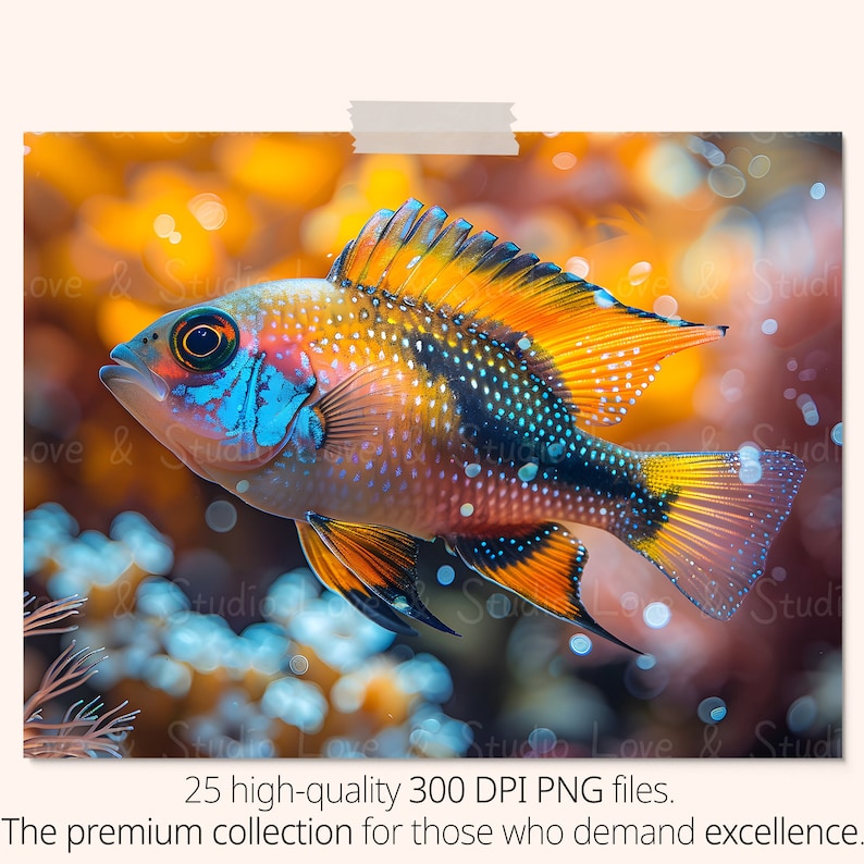 25 Colorful Discus Fish Portrait Digital Paper, Printable Realistic ...