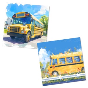 25 School Bus Adventure Digital Paper. for Welcome Week Event Clipart ...
