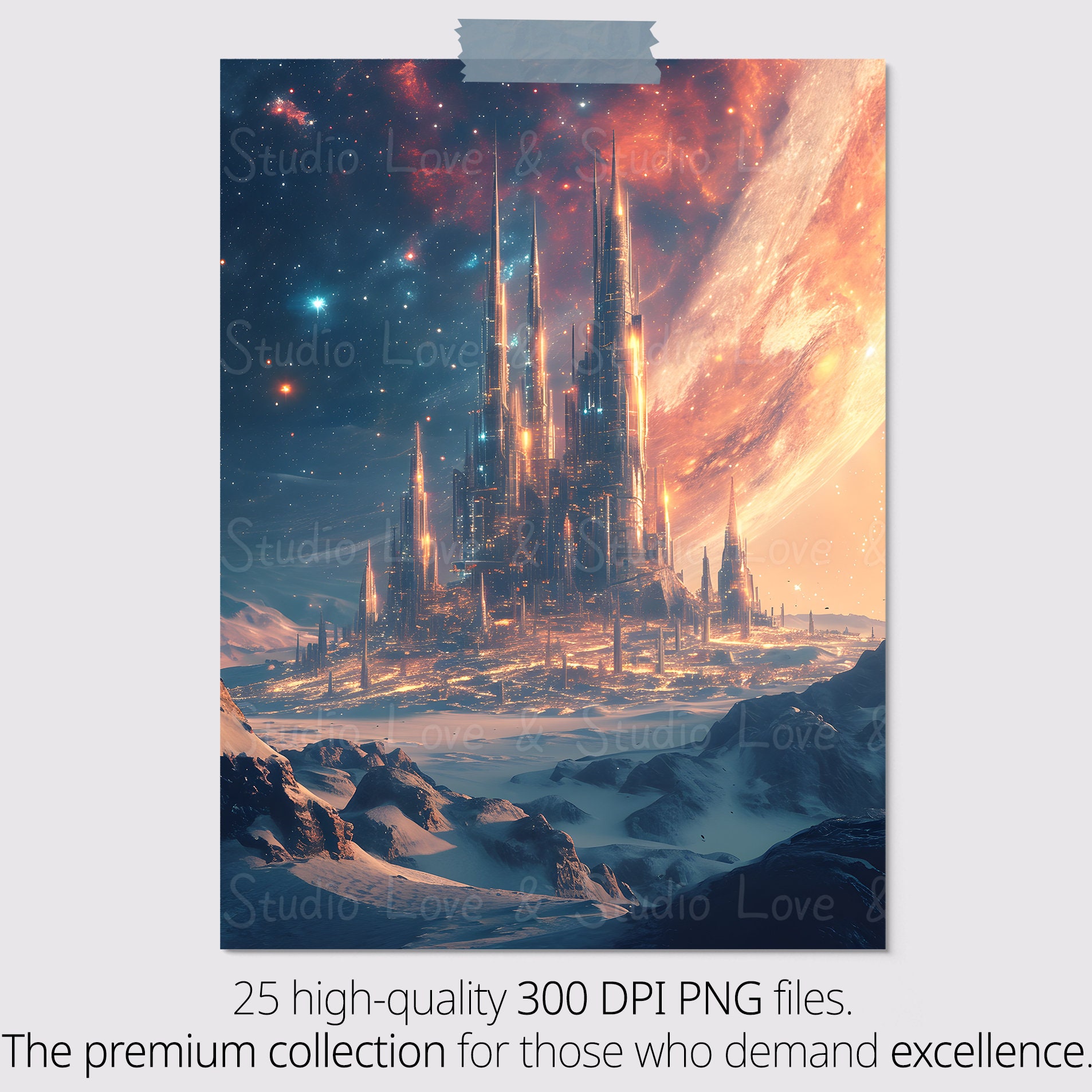 25 Cosmic Interstellar City Digital Paper, Printable Sci-fi Futuristic ...