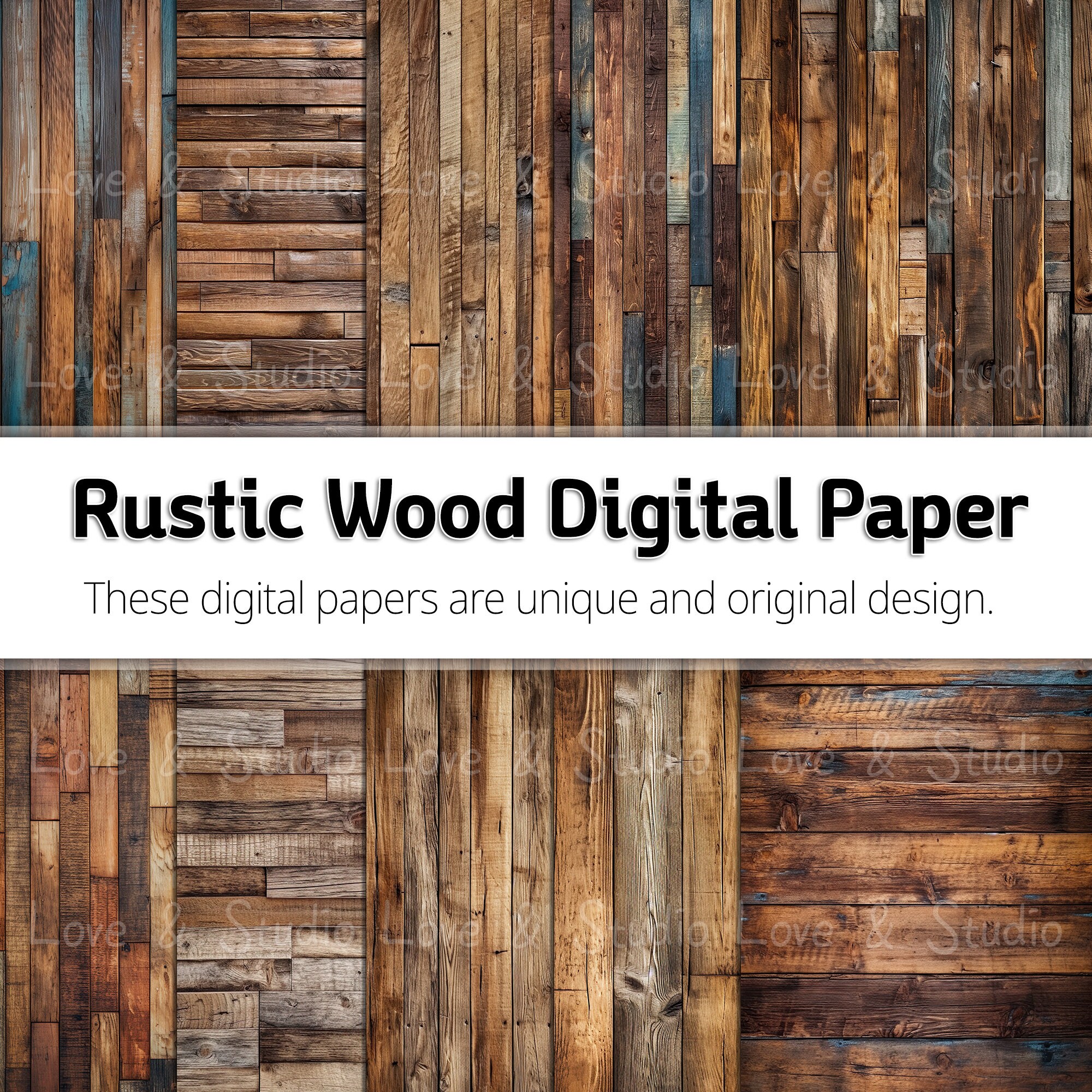 50 Rustic Wood Panel Digital Paper Packages, Real Wood Texture, Old ...