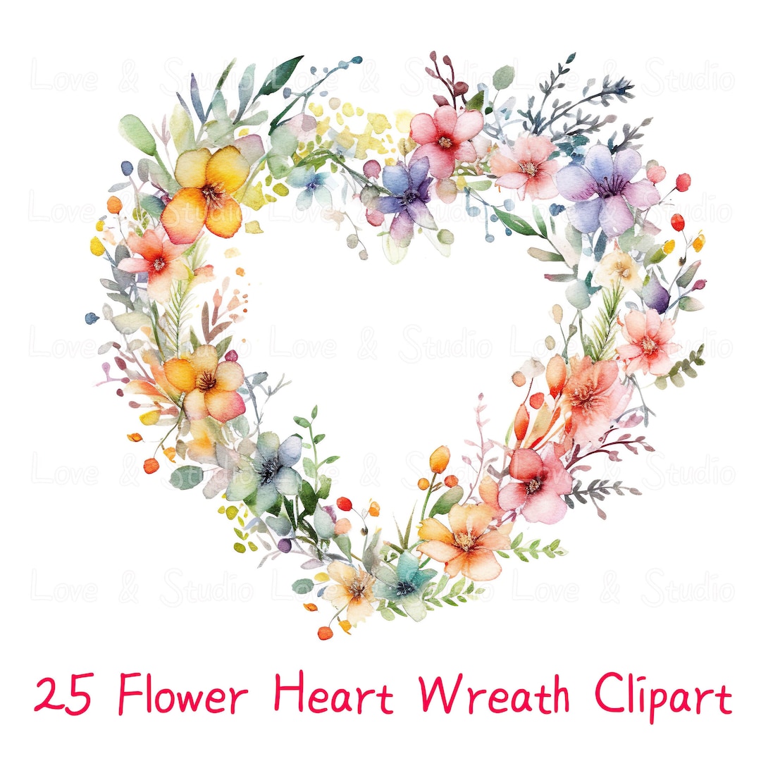 25 Pastel Flower Heart Wreath Clipart. Digital Valentine's Day ...