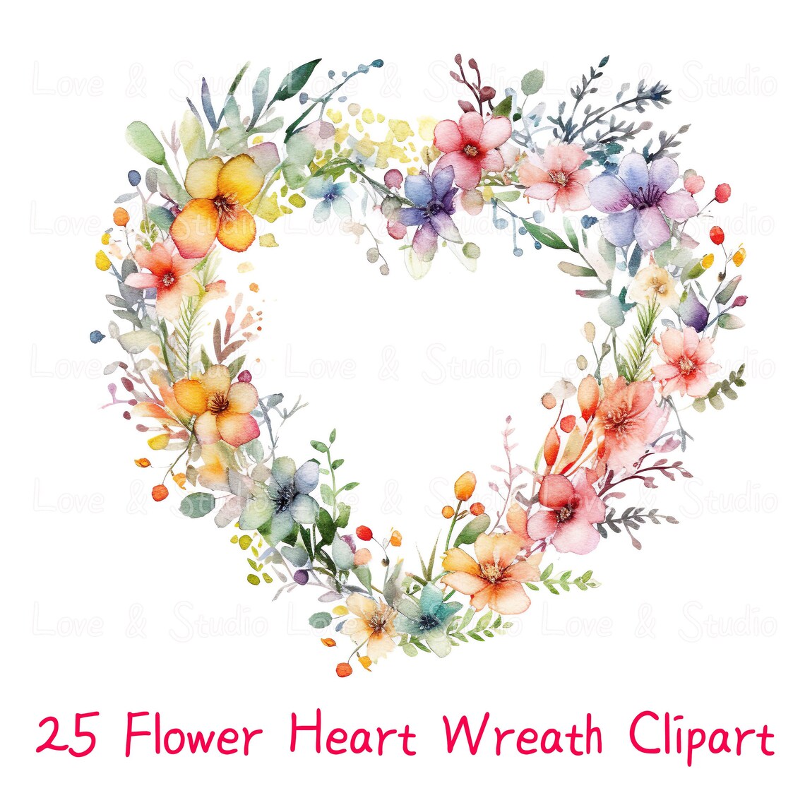 25 Pastel Flower Heart Wreath Clipart. Digital Valentine's Day ...