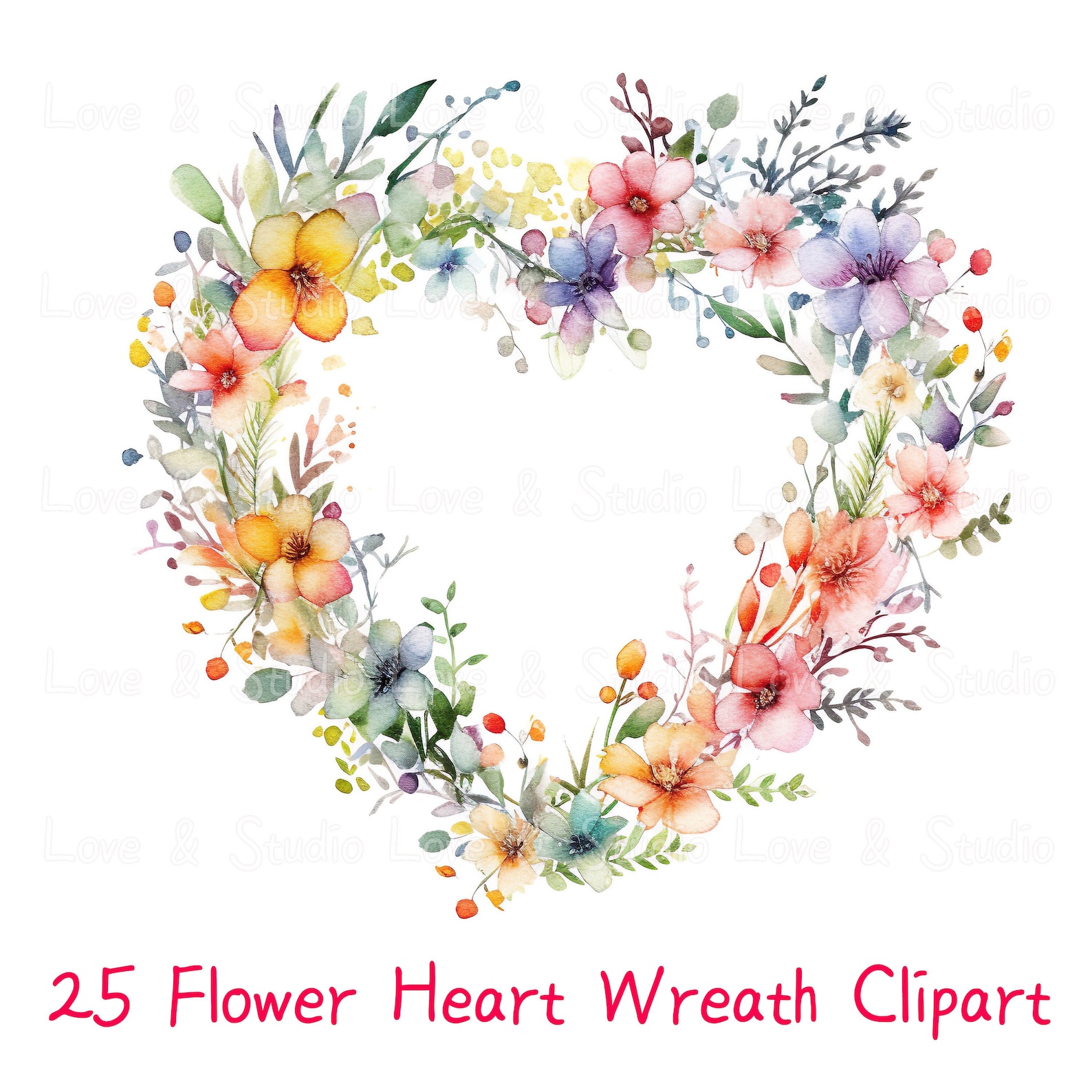 25 Pastel Flower Heart Wreath Clipart. Digital Valentine's Day ...