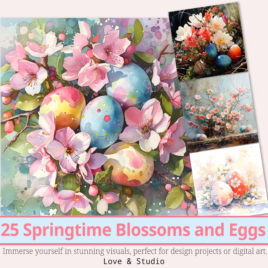 25 Springtime Blossom and Egg Clipart, Printable Colorful Delight ...