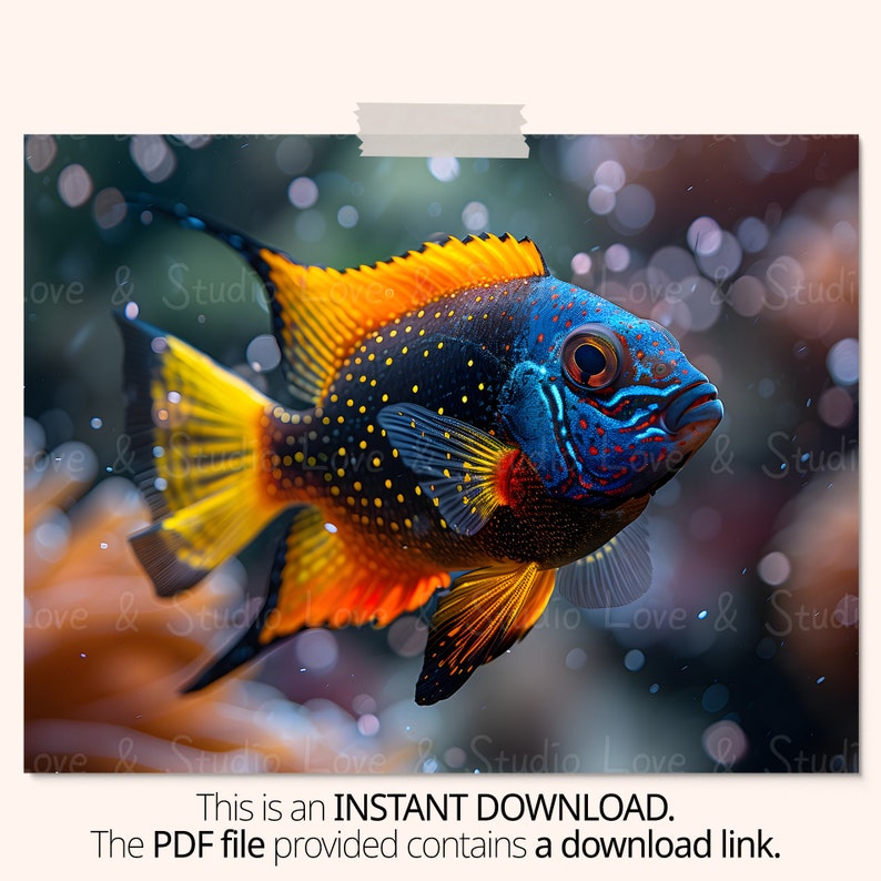 25 Colorful Discus Fish Portrait Digital Paper, Printable Realistic ...