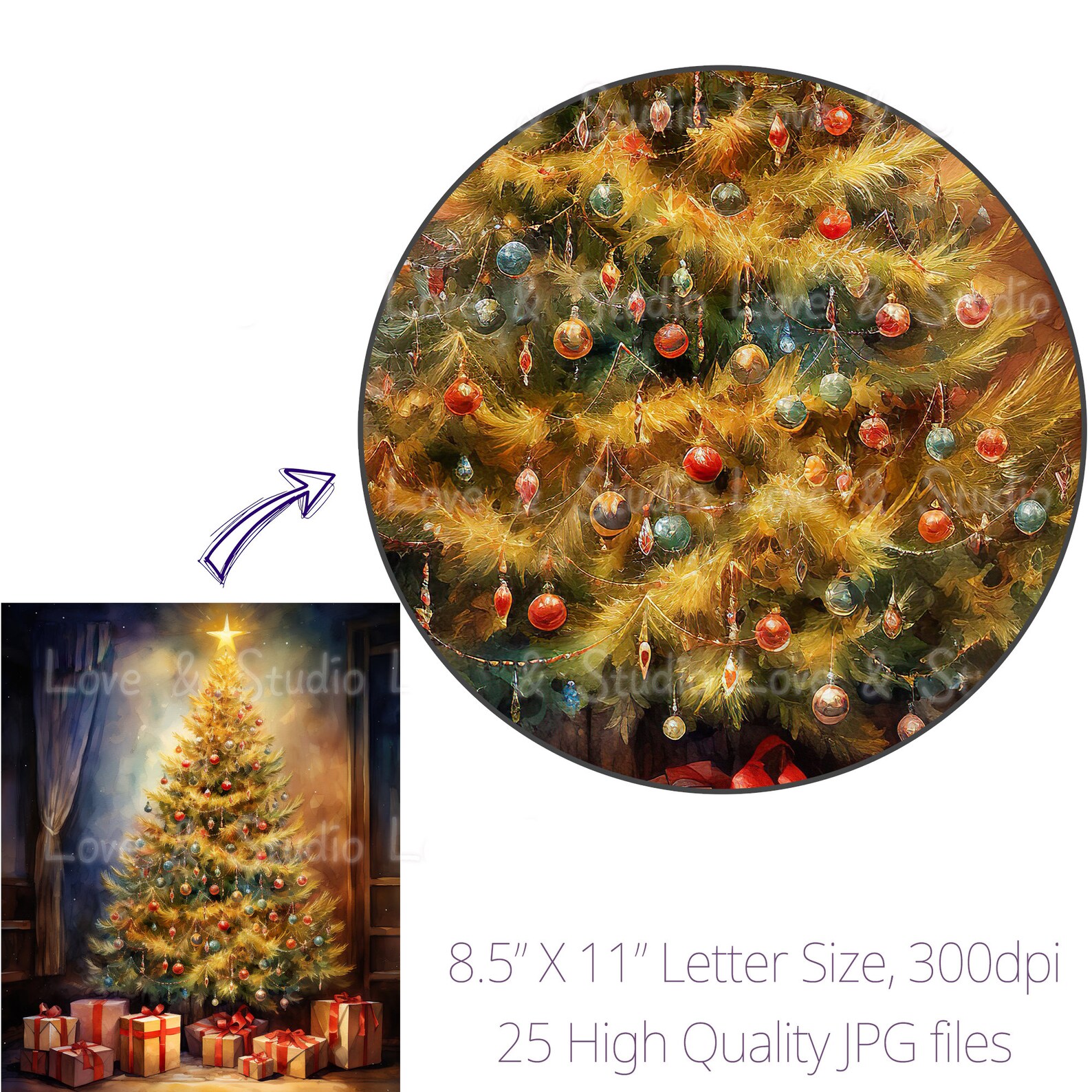 25 Watercolor Christmas Tree Digital Paper, Colorful Ornament ...