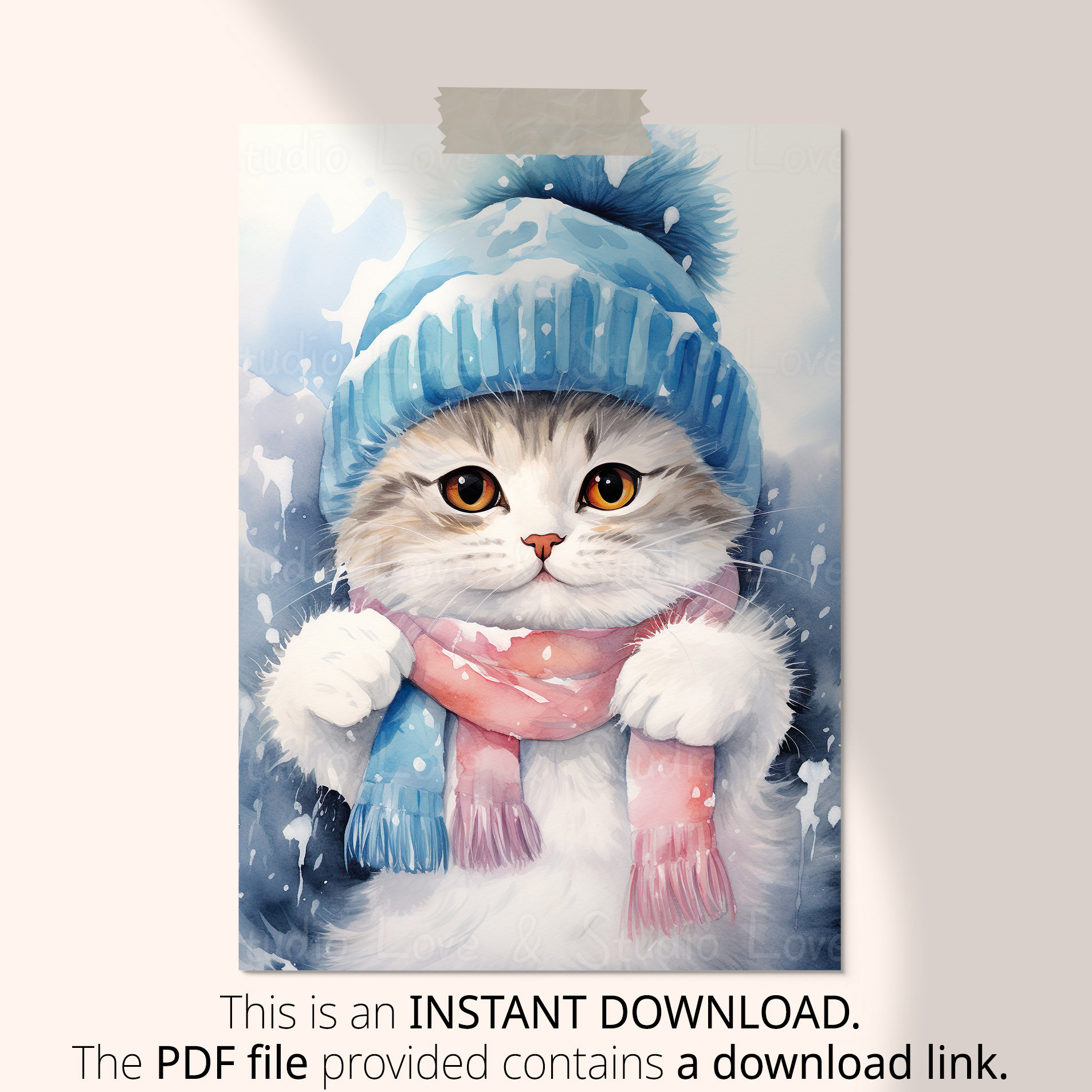 25 Cute Kitten in the Snowfall Clipart, Adorable Feline Artwork, Cat ...