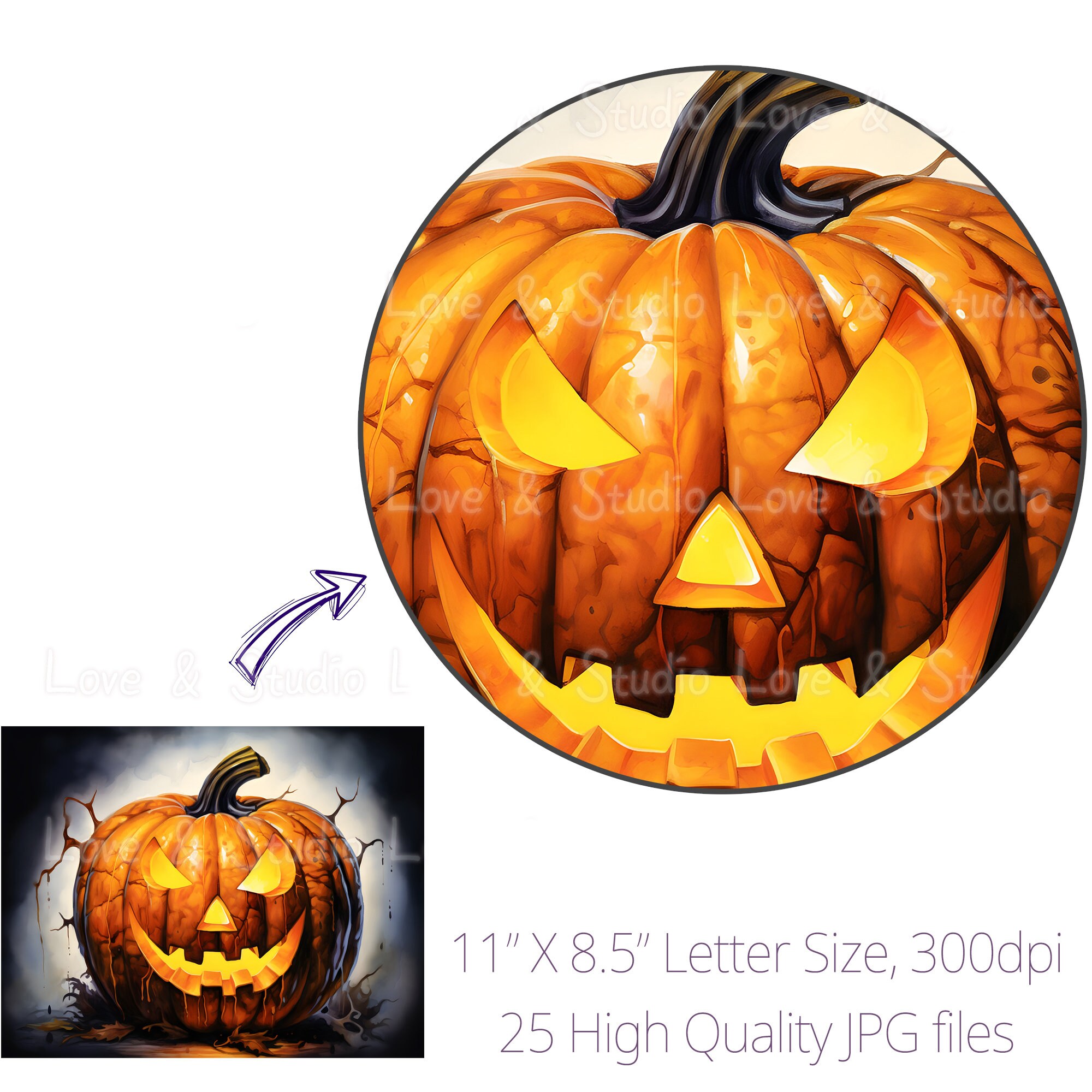 25 Jack O Lanterns Clipart Printable Halloween Pumpkin Wall - Etsy