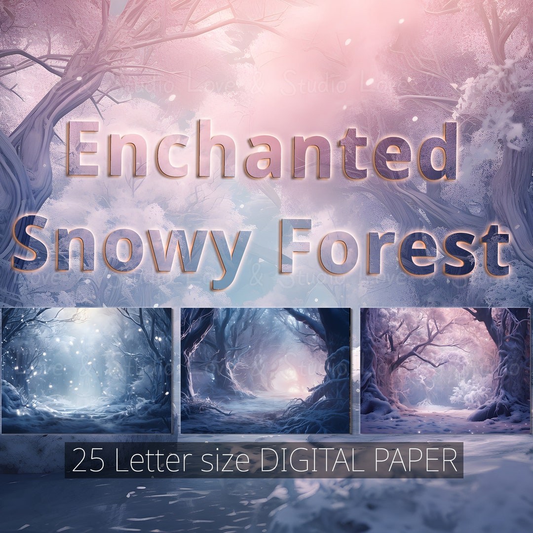 25 Enchanted Snowy Forest Digital Paper, Printable Fantasy Snowy ...