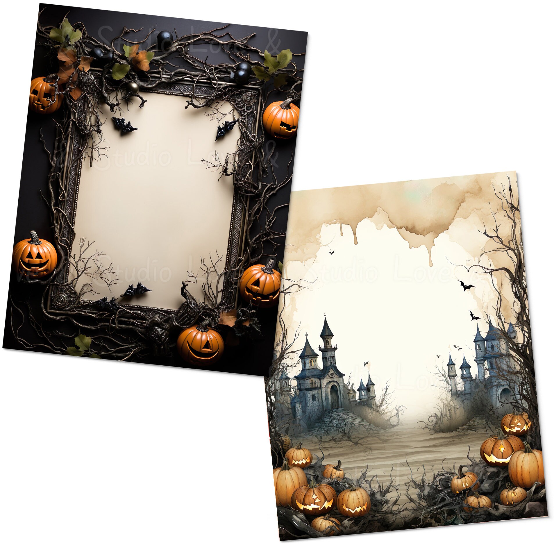 25 Pumpkins and Bats Printable Letter Paper, Halloween Page Border ...