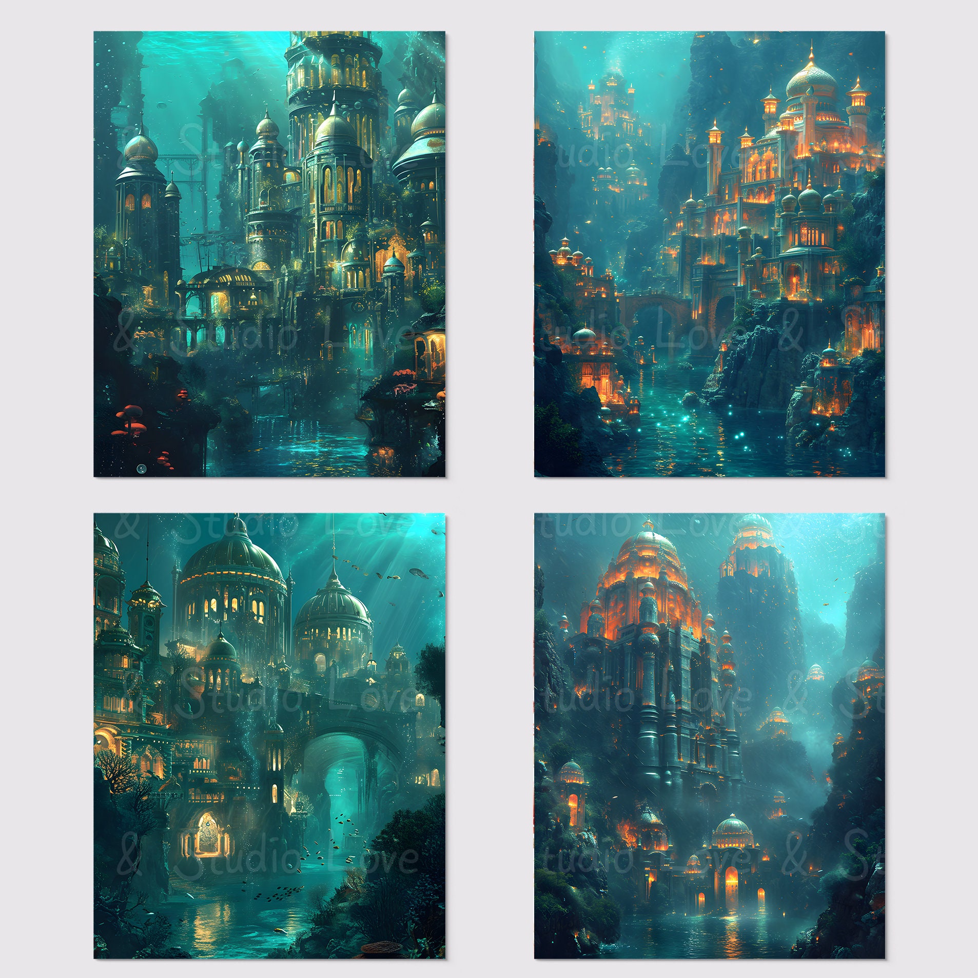 25 Aqua Metropolis Digital Paper, Printable Sci-fi Futuristic Artwork ...