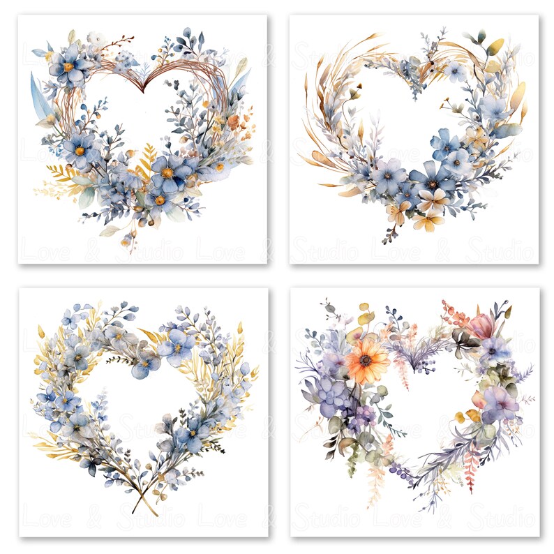 25 Pastel Flower Heart Wreath Clipart. Digital Valentine's Day ...