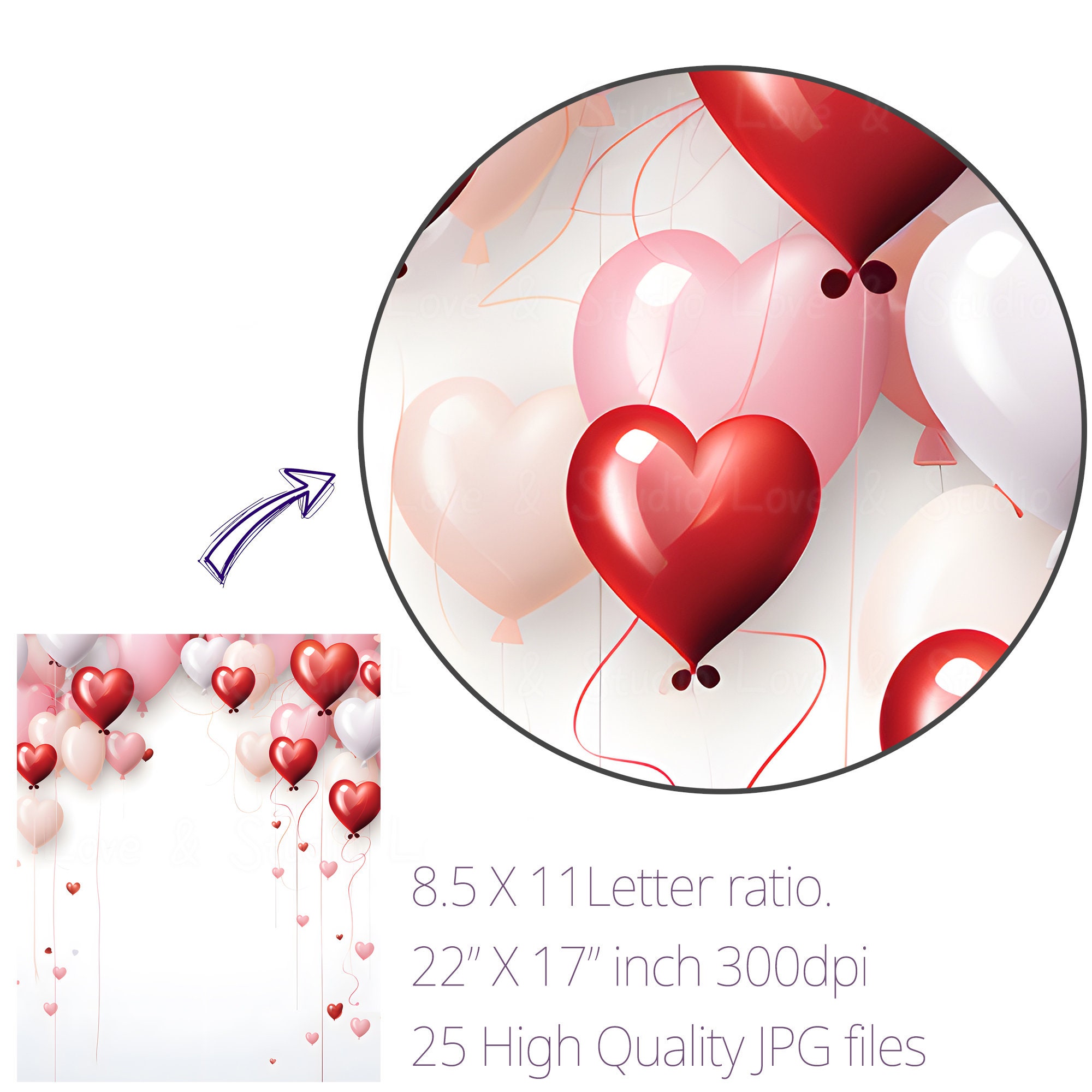 25 Heart Balloon Printable Love Letter Paper Valentine's - Etsy