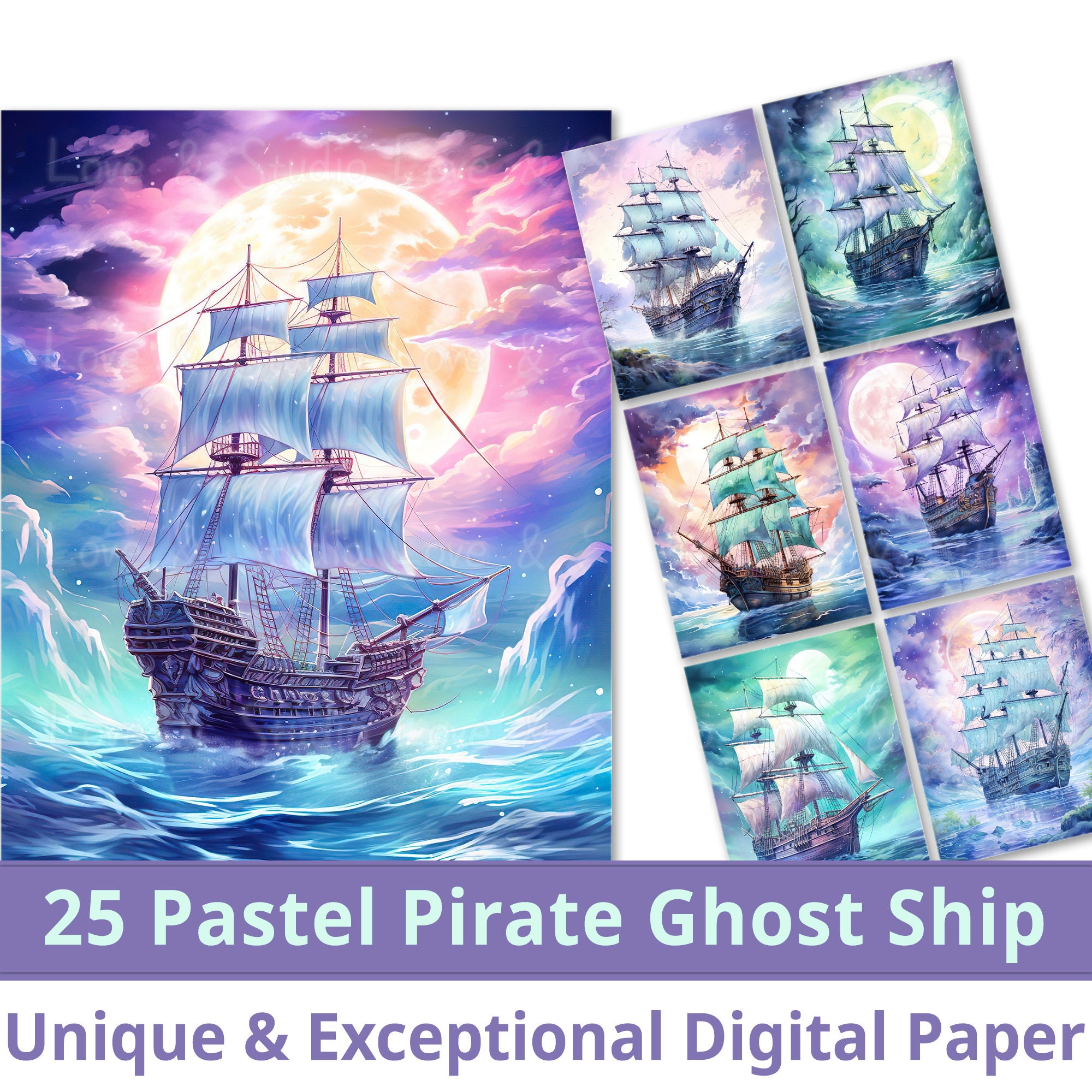 25 Pastel Pirate Ghost Ship Party Digital Paper, Soft Pastel Shade ...