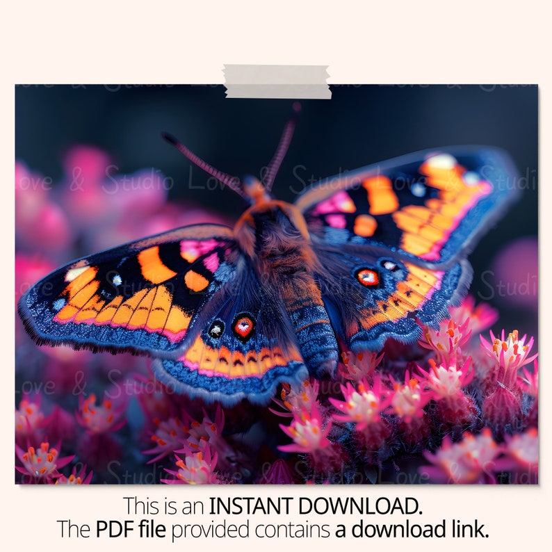 25 Colorful Sunset Moth Butterfly Portrait Digital Paper, Printable ...