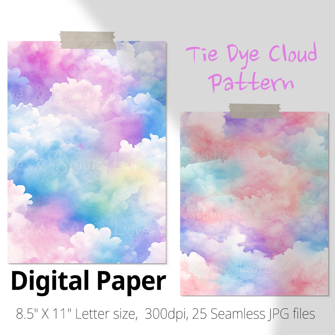 25 Tie Dye Cloud Digital Paper. Boho Pastel Cloud Watercolor Seamless ...