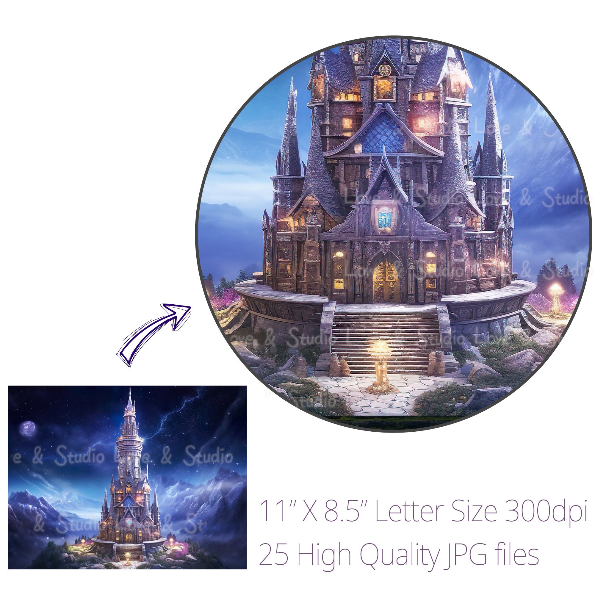 25 Wizard's Tower Digital Paper, Printable the Mysticism Ambiance. A Magical Fairy Tale ...