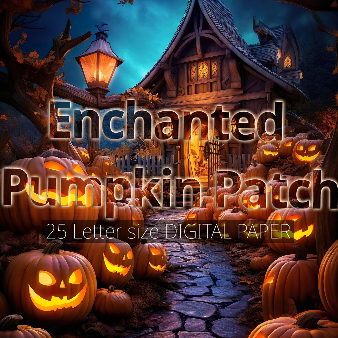 25 Enchanted Pumpkin Patch Digital Paper, Printable Jack-o'lanterns Halloween Party Background ...