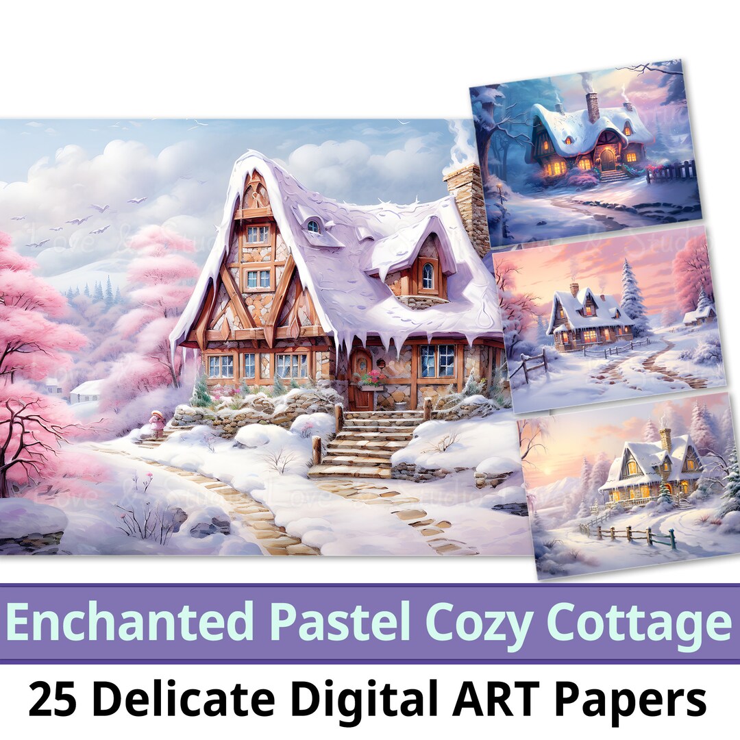 25 Enchanted Pastel Cozy Cottage Digital Paper, Soft Pastel Shade Snow ...