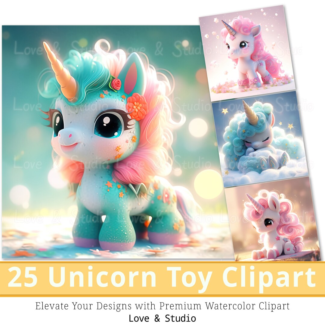 25 Unicorn Toy Clipart, 3D Animal Graphic, Colorful Illustration for ...