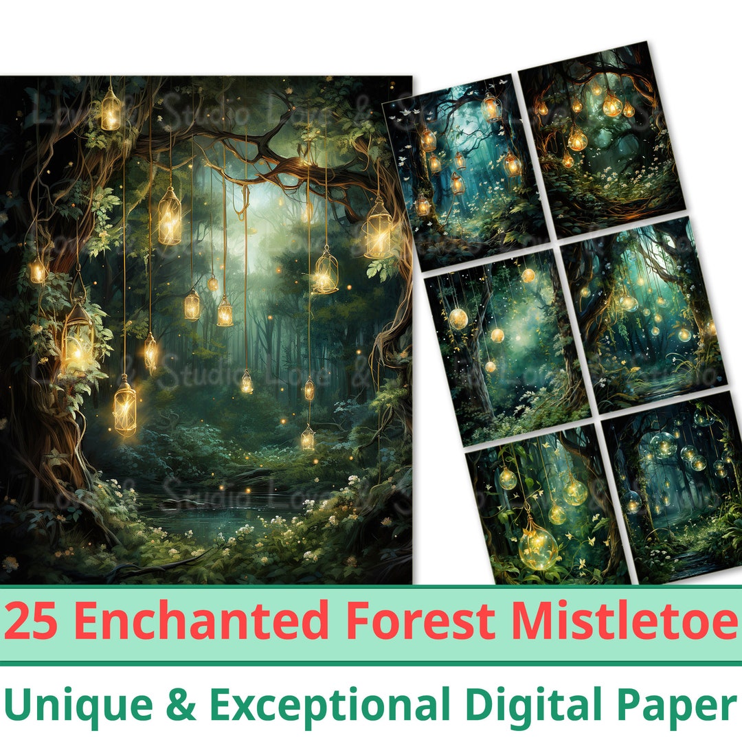25 Enchanted Forest Mistletoe Digital Paper, Watercolor Christmas Party ...