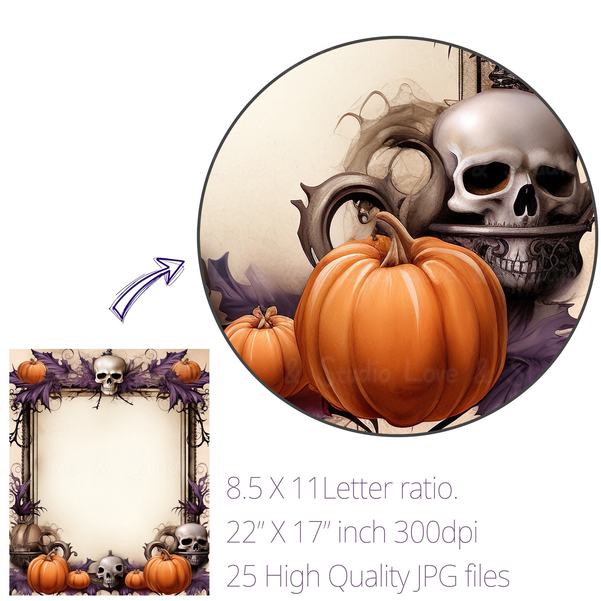 25 Halloween Printable Letter Paper, Watercolor Page Border. Digital ...