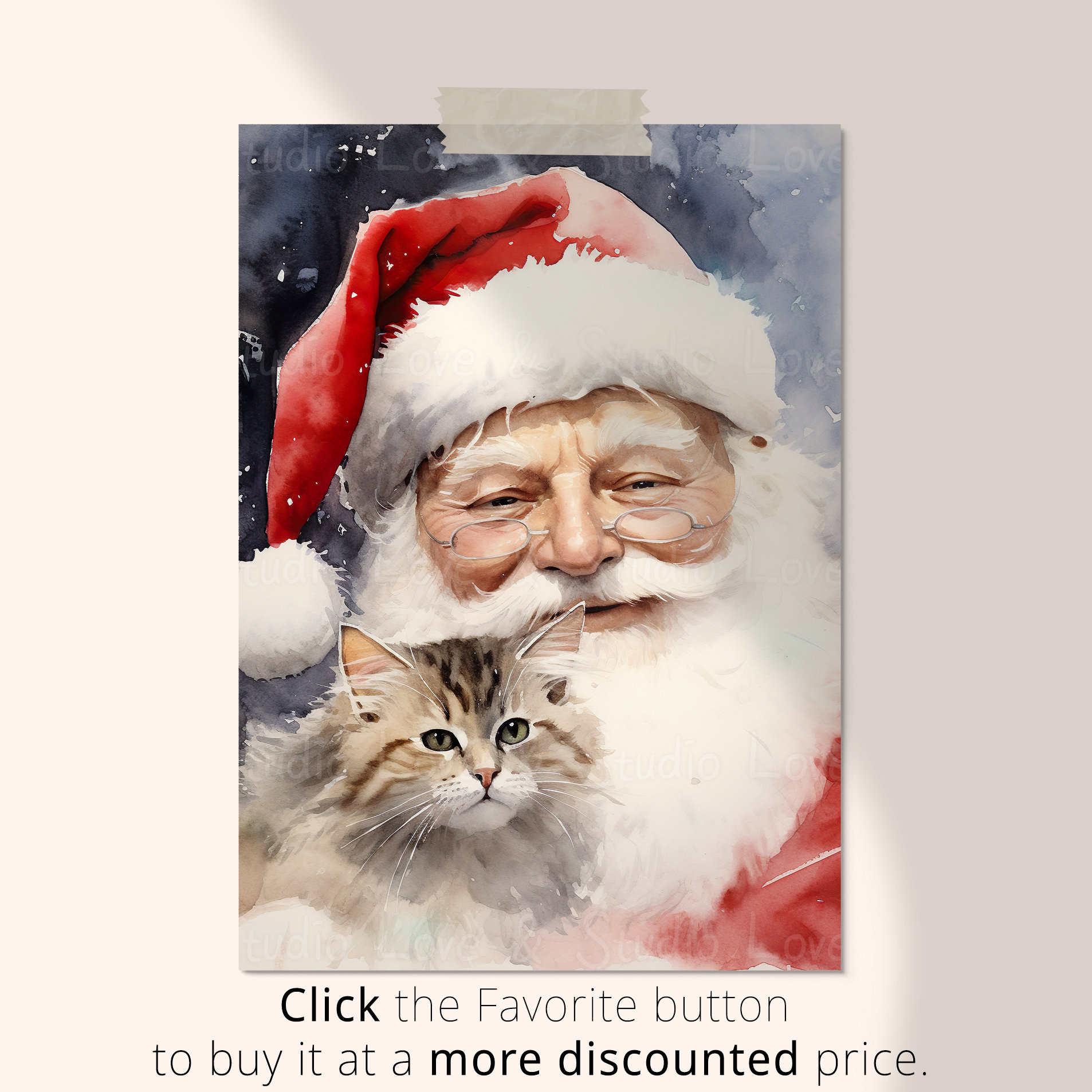 25 Cat and Santa Claus Clipart. Kitten With a Gift From Santa on ...