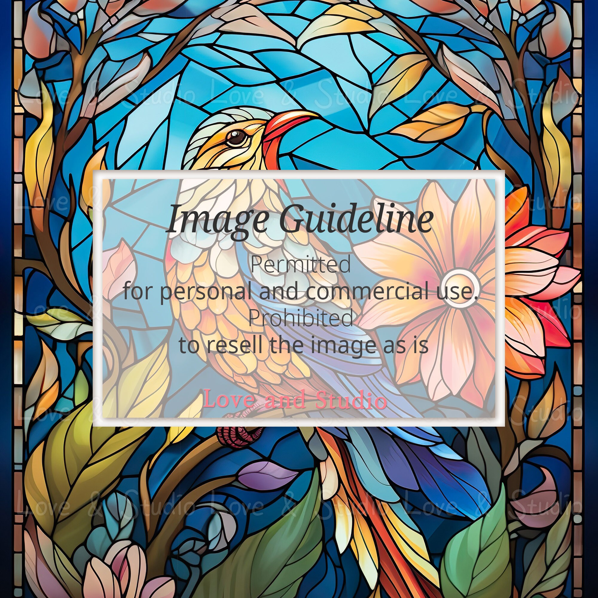 25 Bird and Flower Stained Glass Digital Paper. Nature's - Etsy