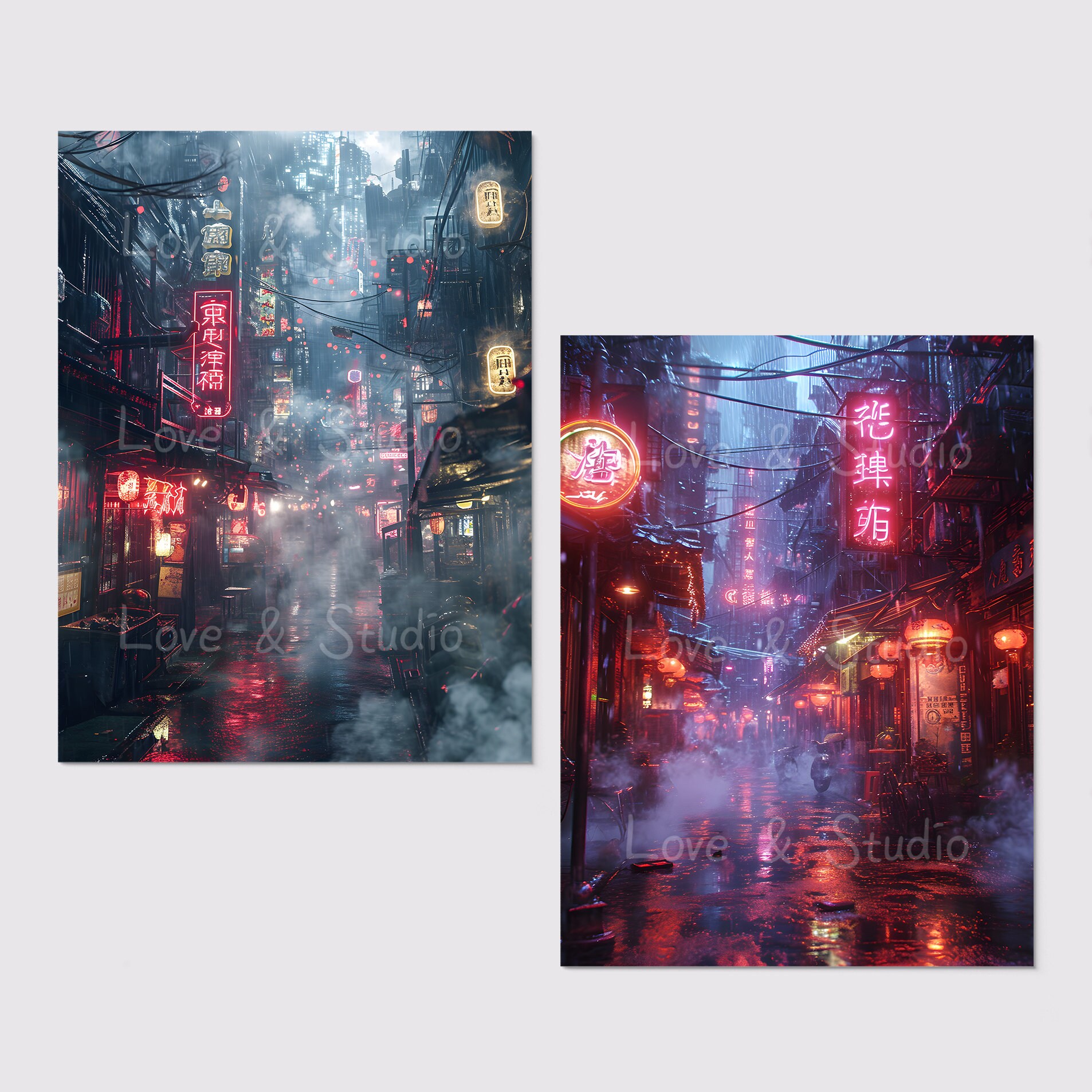 25 Tech Noir Alleyways Digital Paper, Printable Dystopian Futurescape ...