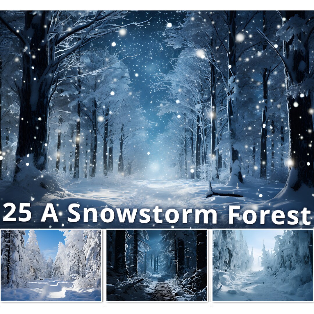 25 A Mesmerizing Snowstorm Forest Digital Paper, Fantasy Background ...