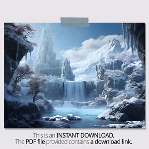 25 Frozen Waterfall Oasis Digital Paper, Amazing Fantasy Background ...