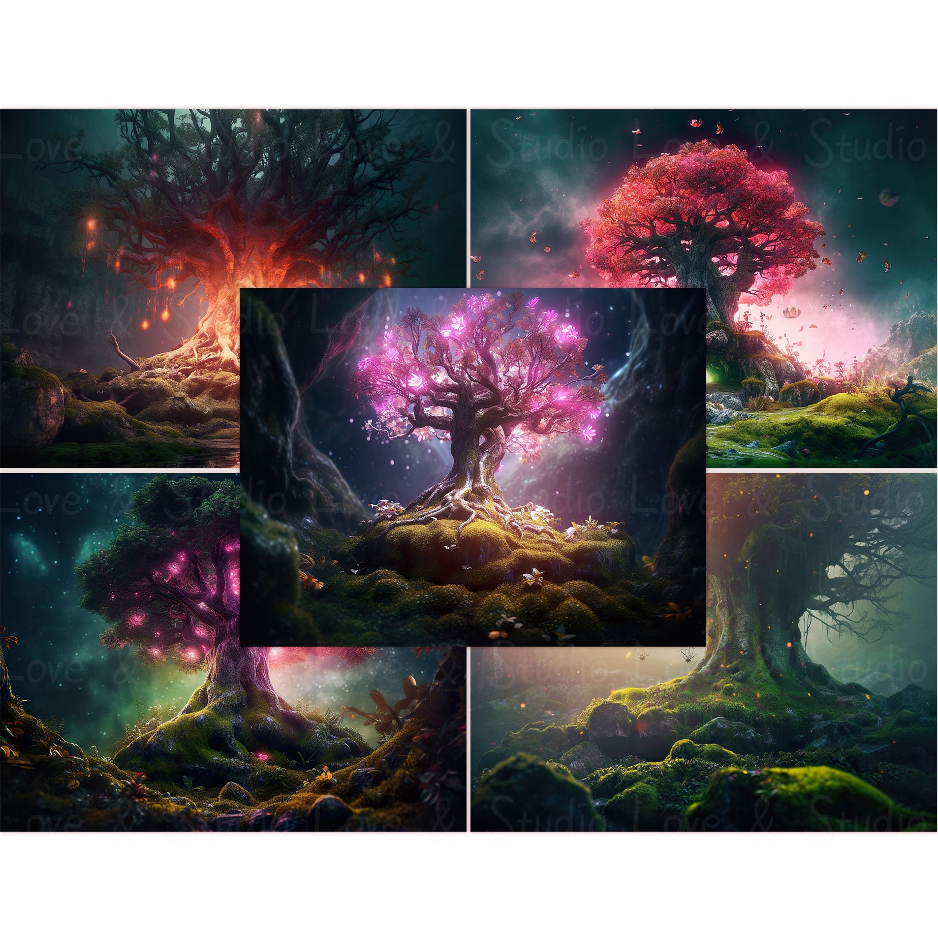 25 Enchanted Fantasy Tree Digital Paper, Printable Mysterious Moss ...