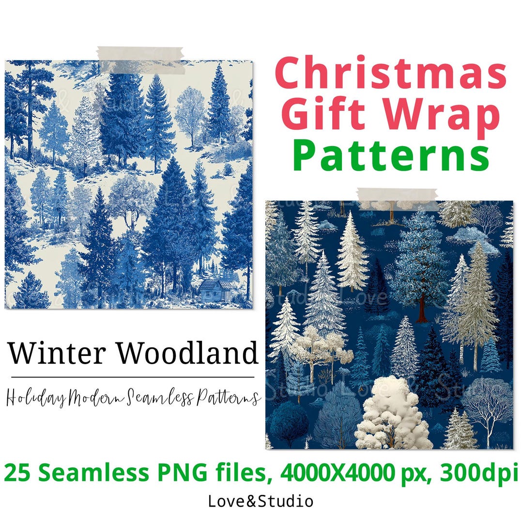 25 Winter Woodland Forest Digital Papers, Christmas Wrapping Patterns ...