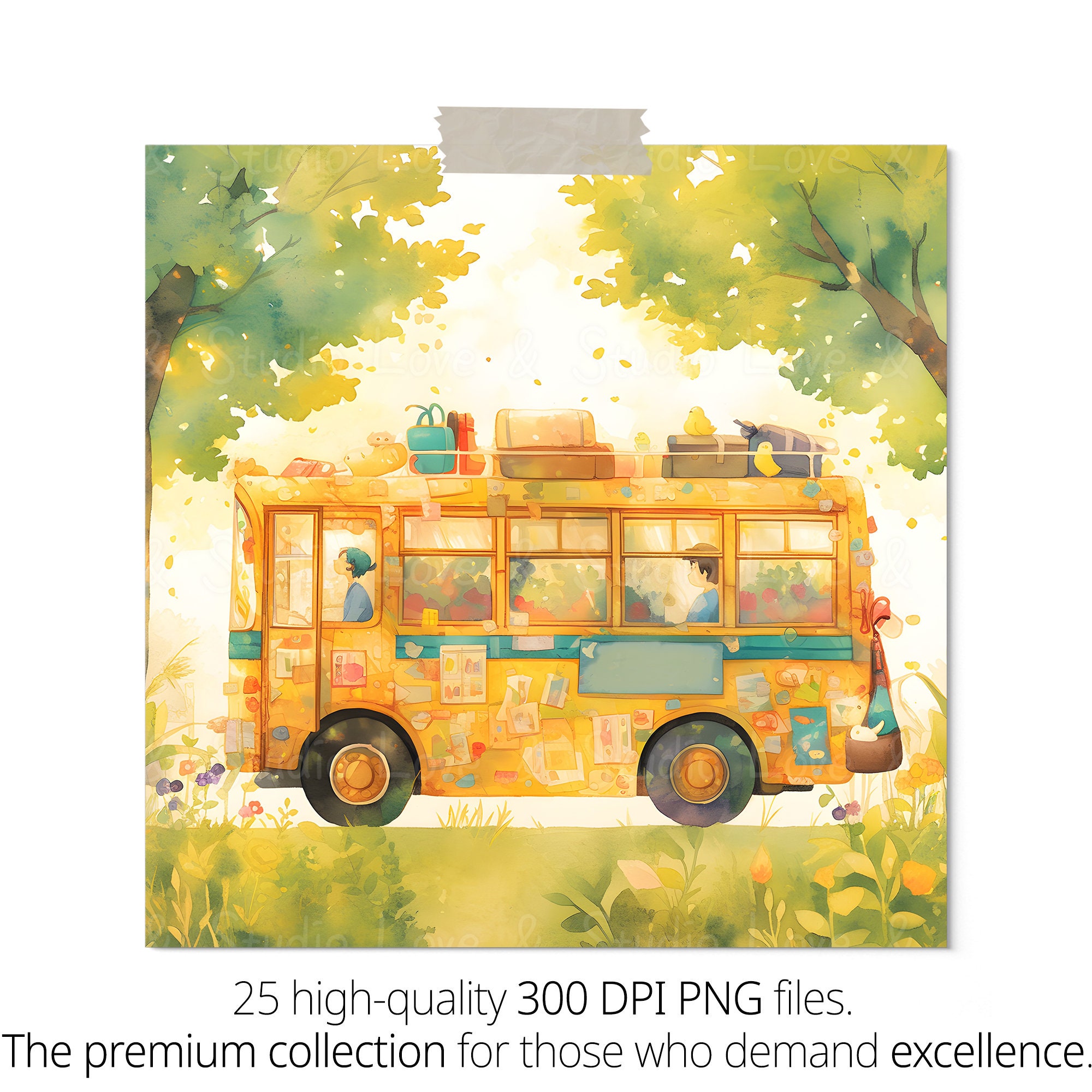 25 School Bus Adventure Digital Paper. for Welcome Week Event Clipart ...