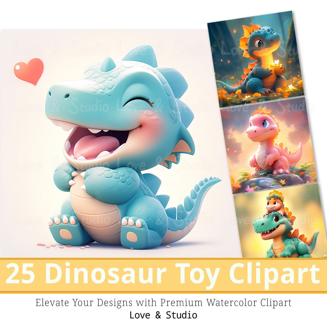 25 Dinosaur Toy Clipart, 3D Animal Graphic, Colorful Illustration for ...