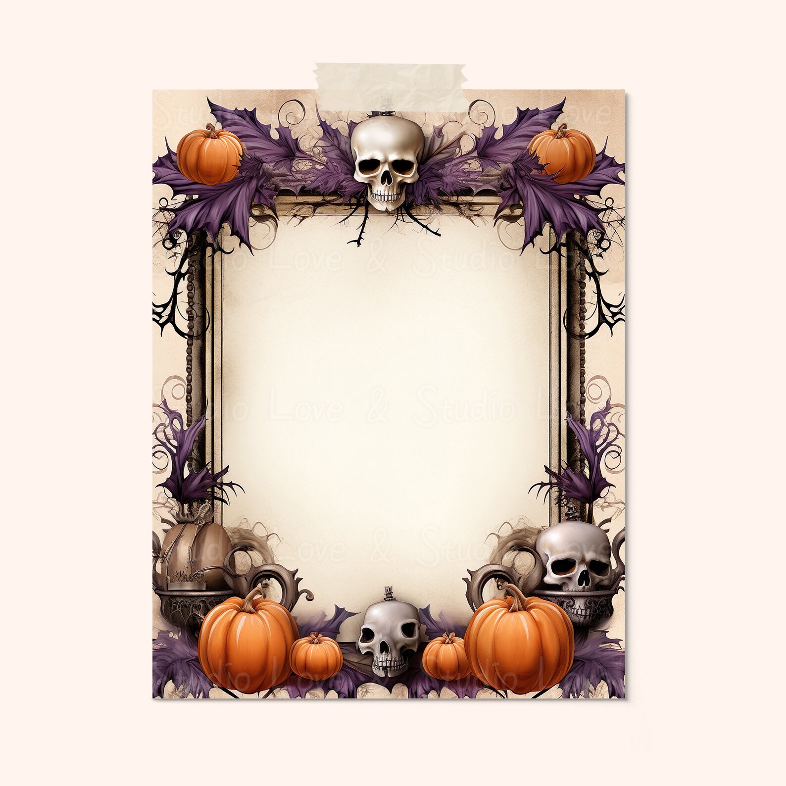 25 Halloween Printable Letter Paper, Watercolor Page Border. Digital ...
