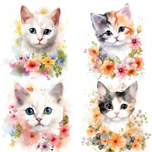 20 Cat Clipart Commercial Use, Cute Kitten Cats Clipart, Botanical ...