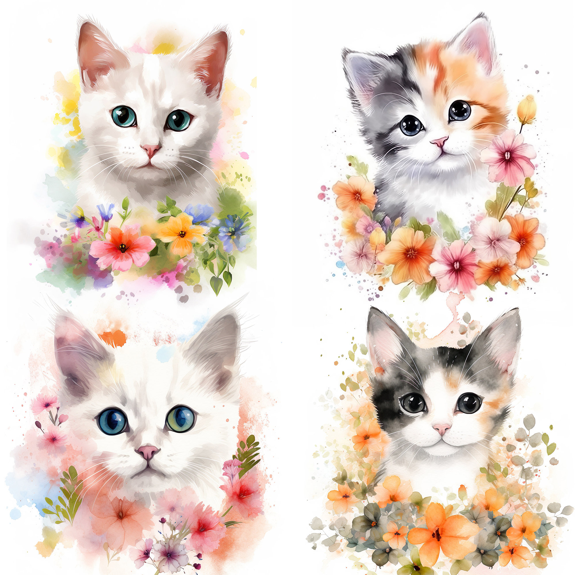 20 Cat Clipart Commercial Use, Cute Kitten Cats Clipart, Botanical ...