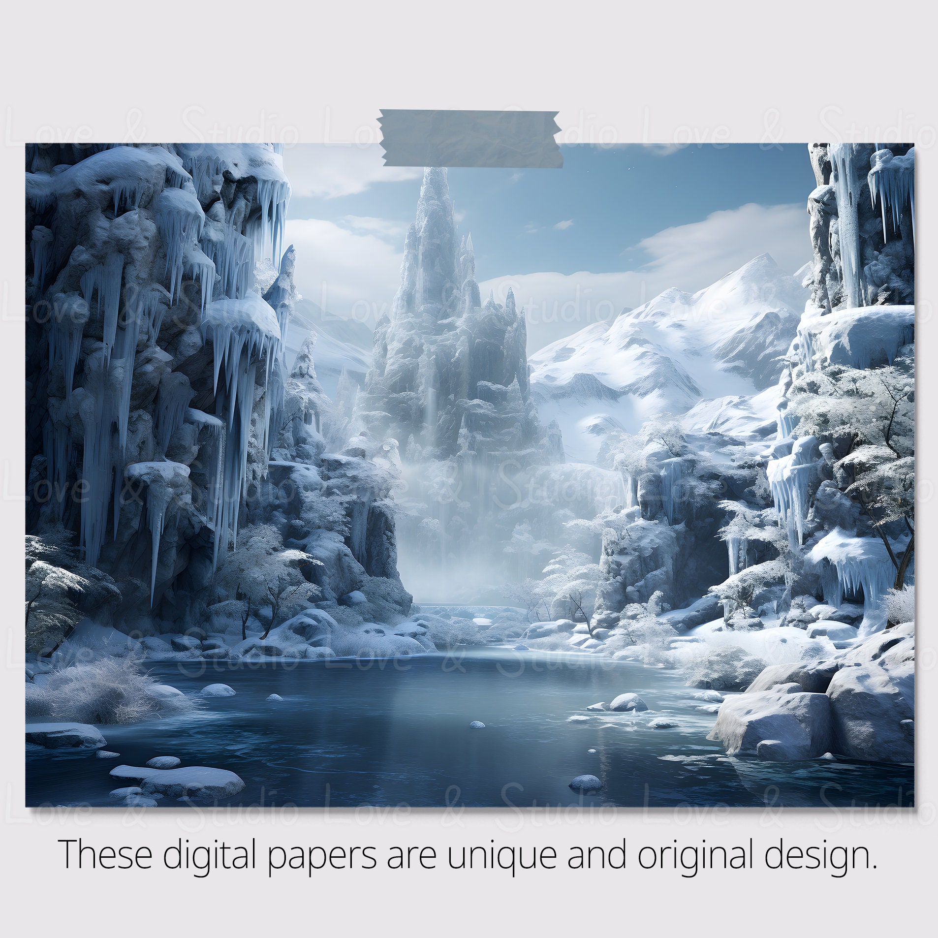 25 Frozen Waterfall Oasis Digital Paper Amazing Fantasy - Etsy