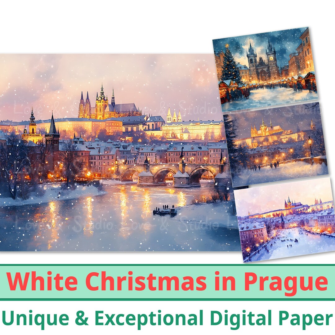 25 White Christmas in Prague Digital Paper, Falling Snow Cityscape ...