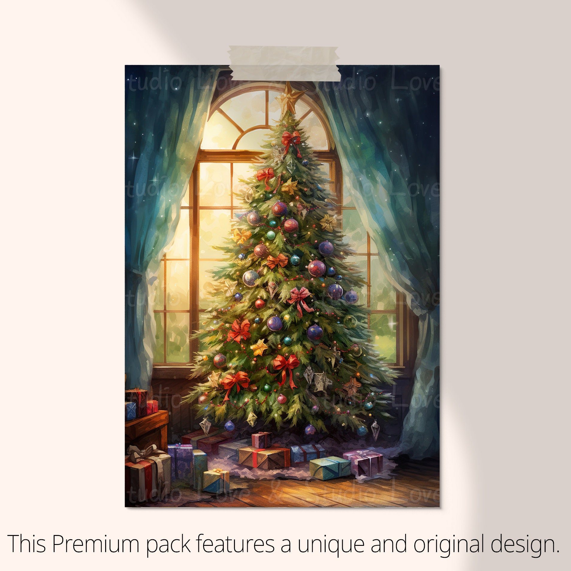 25 Watercolor Christmas Tree Digital Paper, Colorful Ornament ...