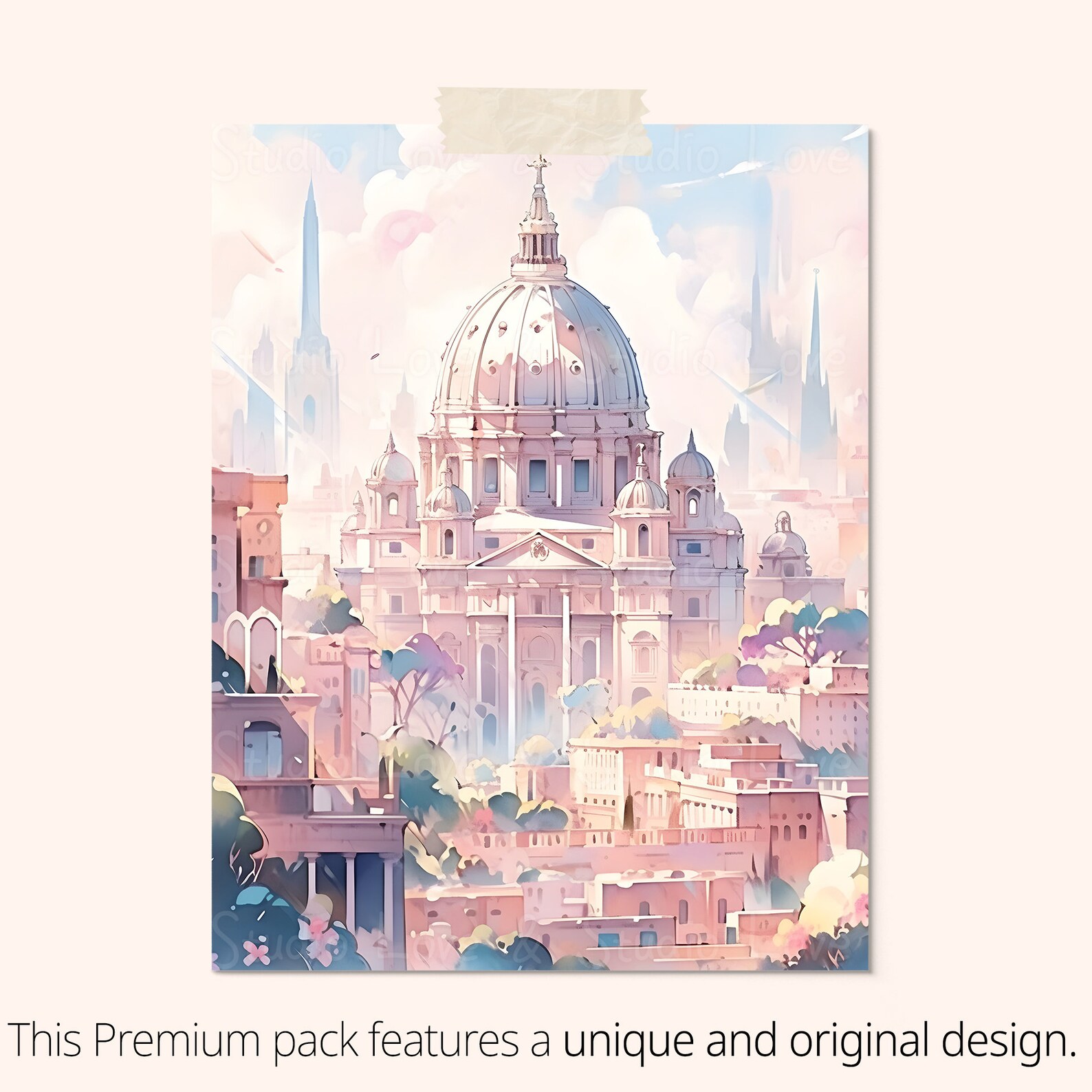 25 Rome, Italy Digital Paper, Watercolor Vatican City View Clipart, Old ...